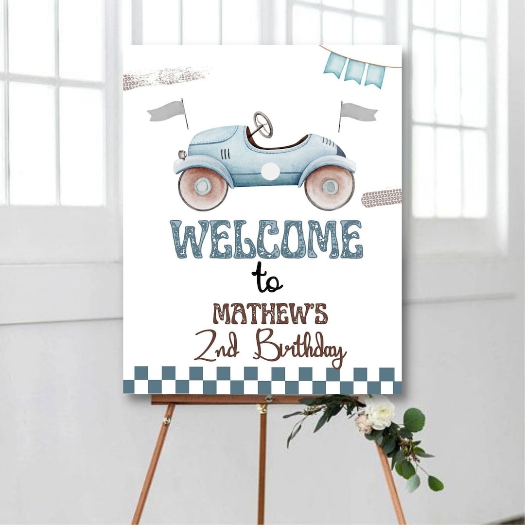 Editable Race Car Welcome Sign Two Fast to Curious Kid Birthday Party ...