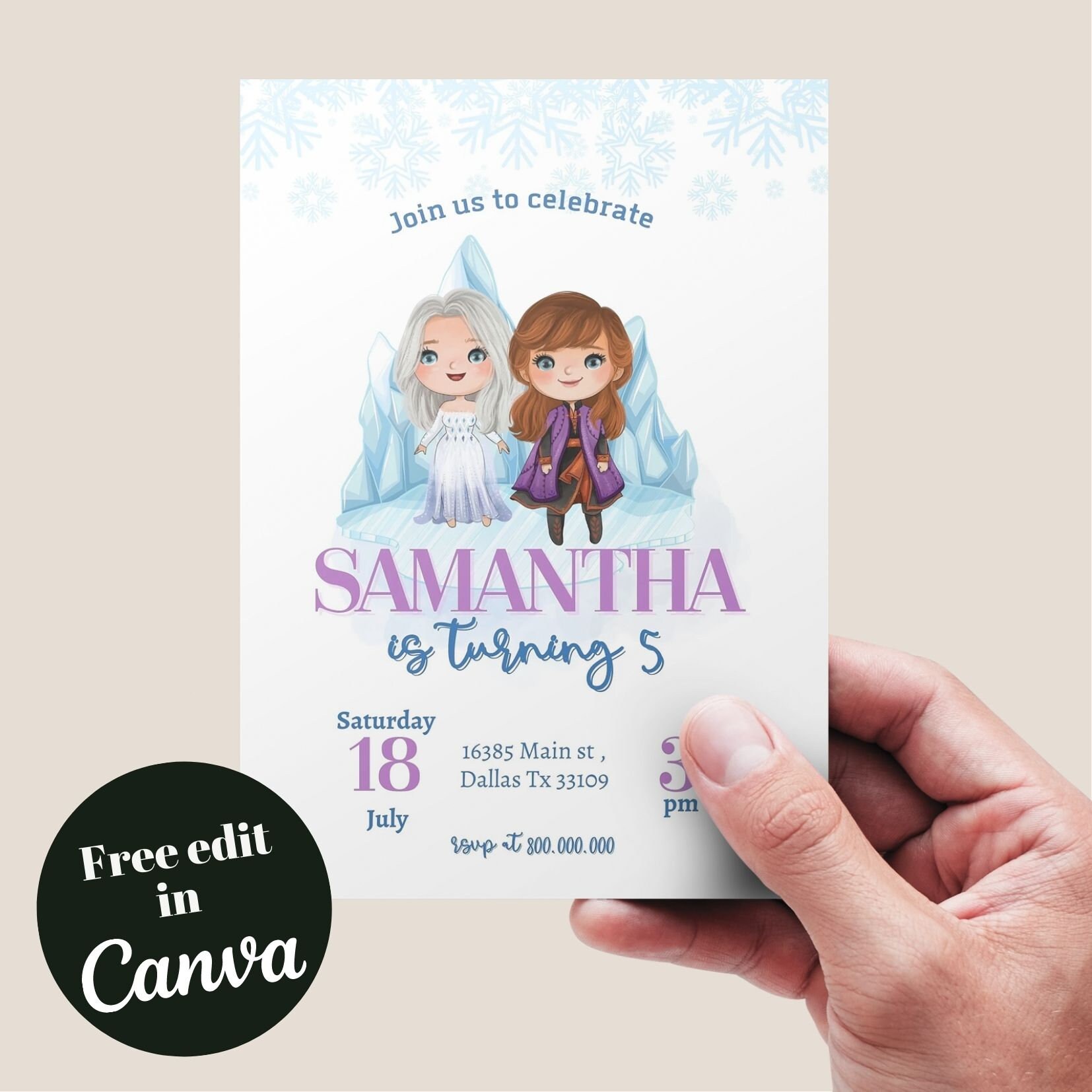 Editable and Printable Frozen Princess Kid Birthday Invitation - Etsy