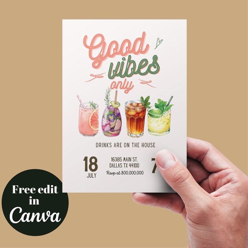 Editable and Printable Good Vibes Only Invitation Template - Etsy