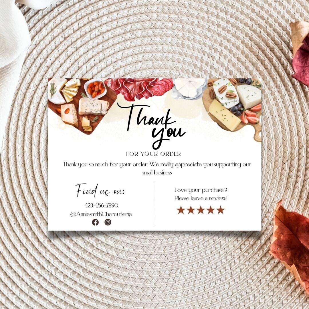 Editable Charcuterie Thank You Card Design Template, Cheese Board ...