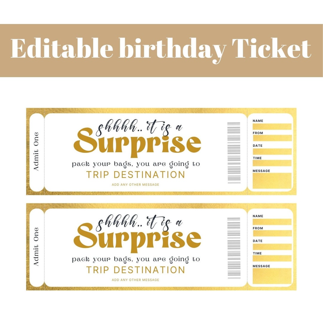 Editable and Printable Shhh It is a Surprise Ticket Editable, Surprise ...