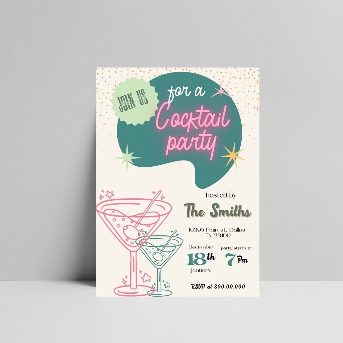 Editable and Printable Retro Cocktail Party Invitation - Etsy