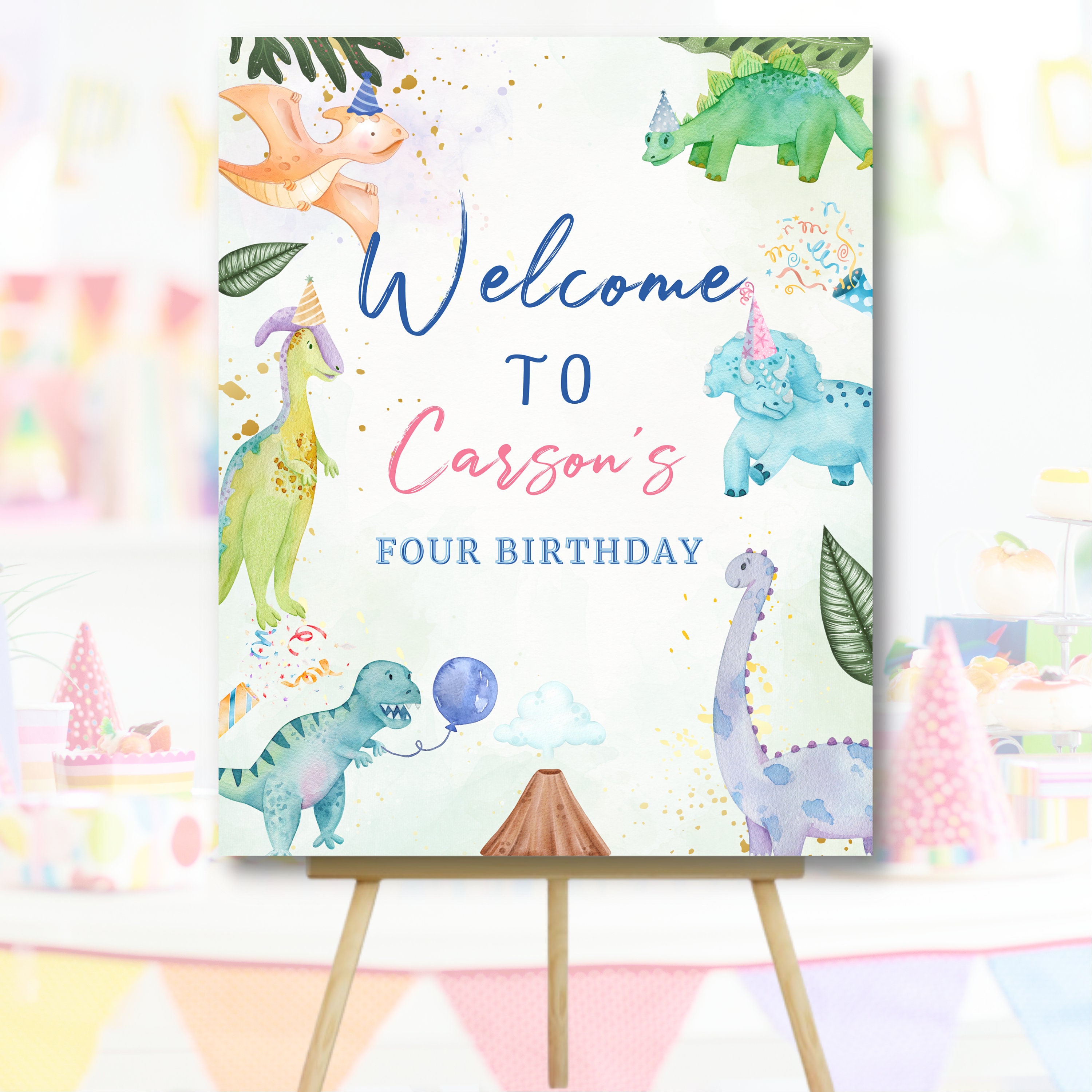 Editable and Printable Dinosaur Kid Birthday Party Welcome Sign ...