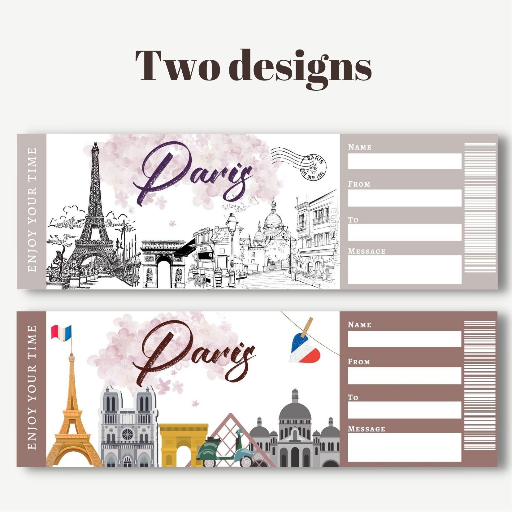Editable Paris Watercolor Boarding Pass Template, Surprise Vacation to ...