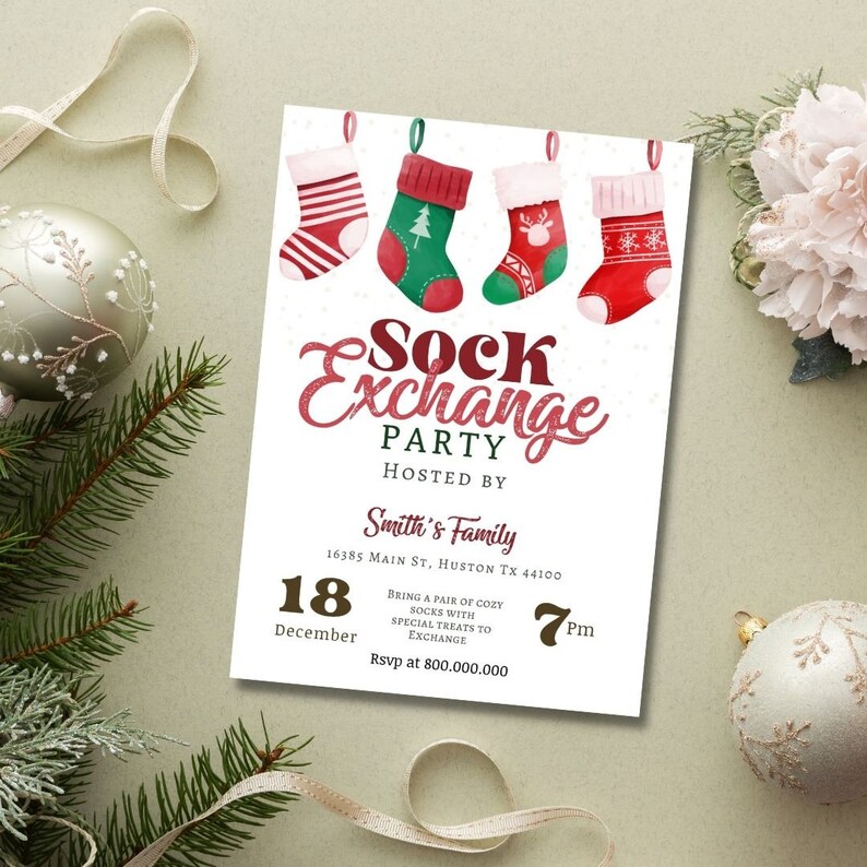 Sock Exchange Christmas Party Digital Invitation Template, Sock ...
