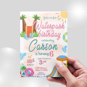 Editable and Printable Waterpark Party Invitation Template, Waterslide ...