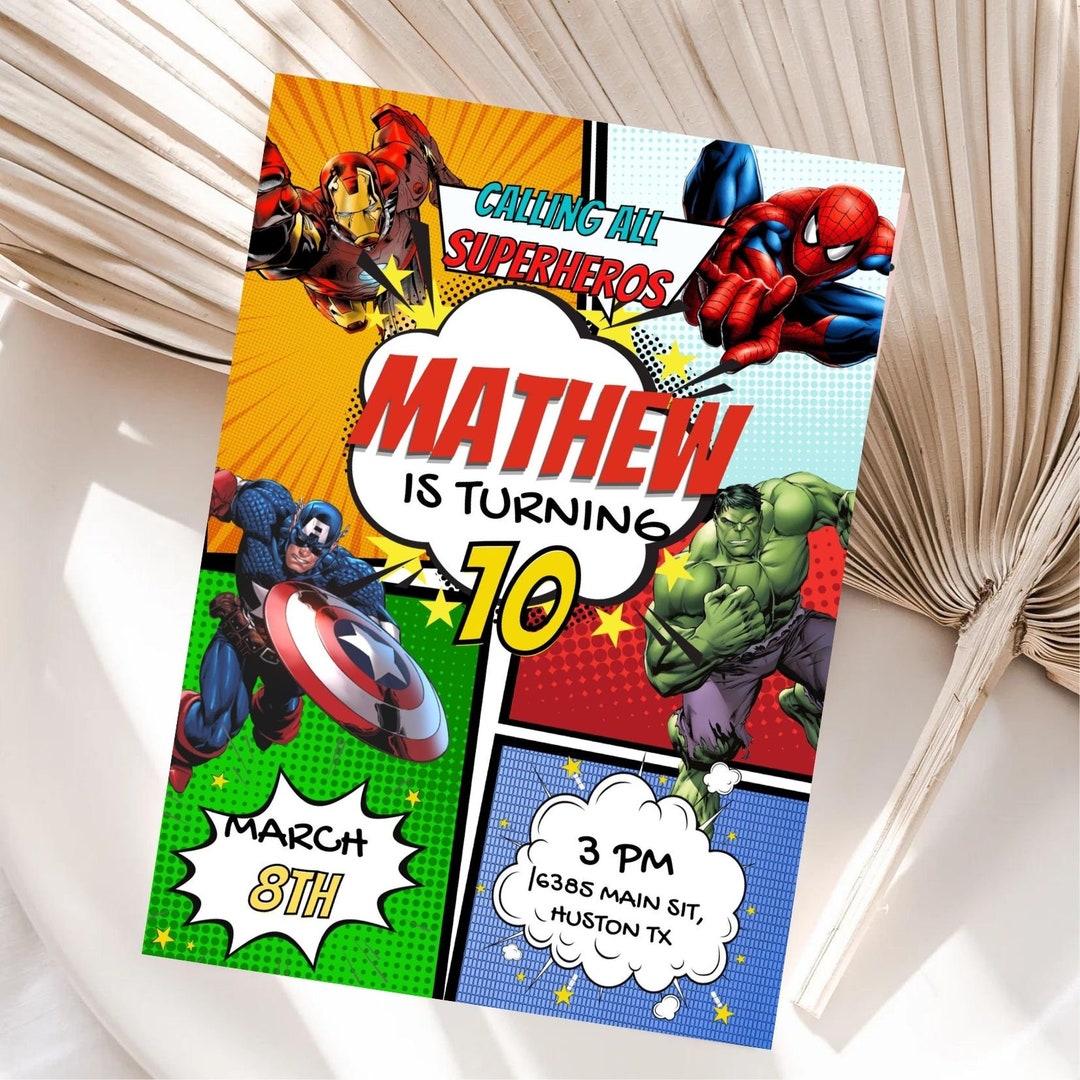 Printable and Electronic Superhero Comic Kid Birthday Invitation ...
