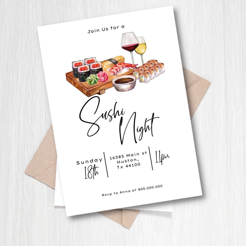 Elegant and Minimalist Sushi Night Invitation Template Sushi - Etsy