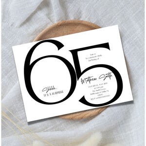 Editable and Printable 65th Elegant Birthday Invitation Template, Sixty ...