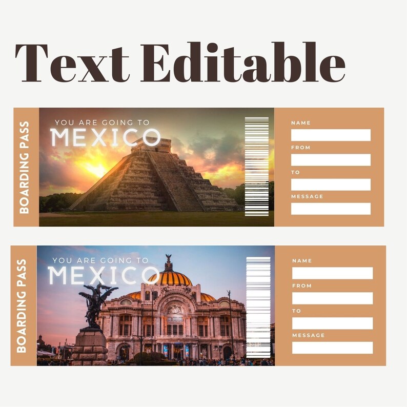 Printable and Editable Mexico Surprise Trip Gift Ticket - Etsy