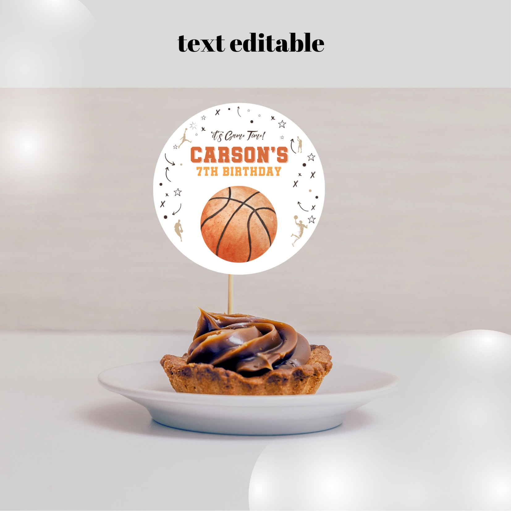 Editable and Printable Basketball Birthday Cupcake Toppers Template ...