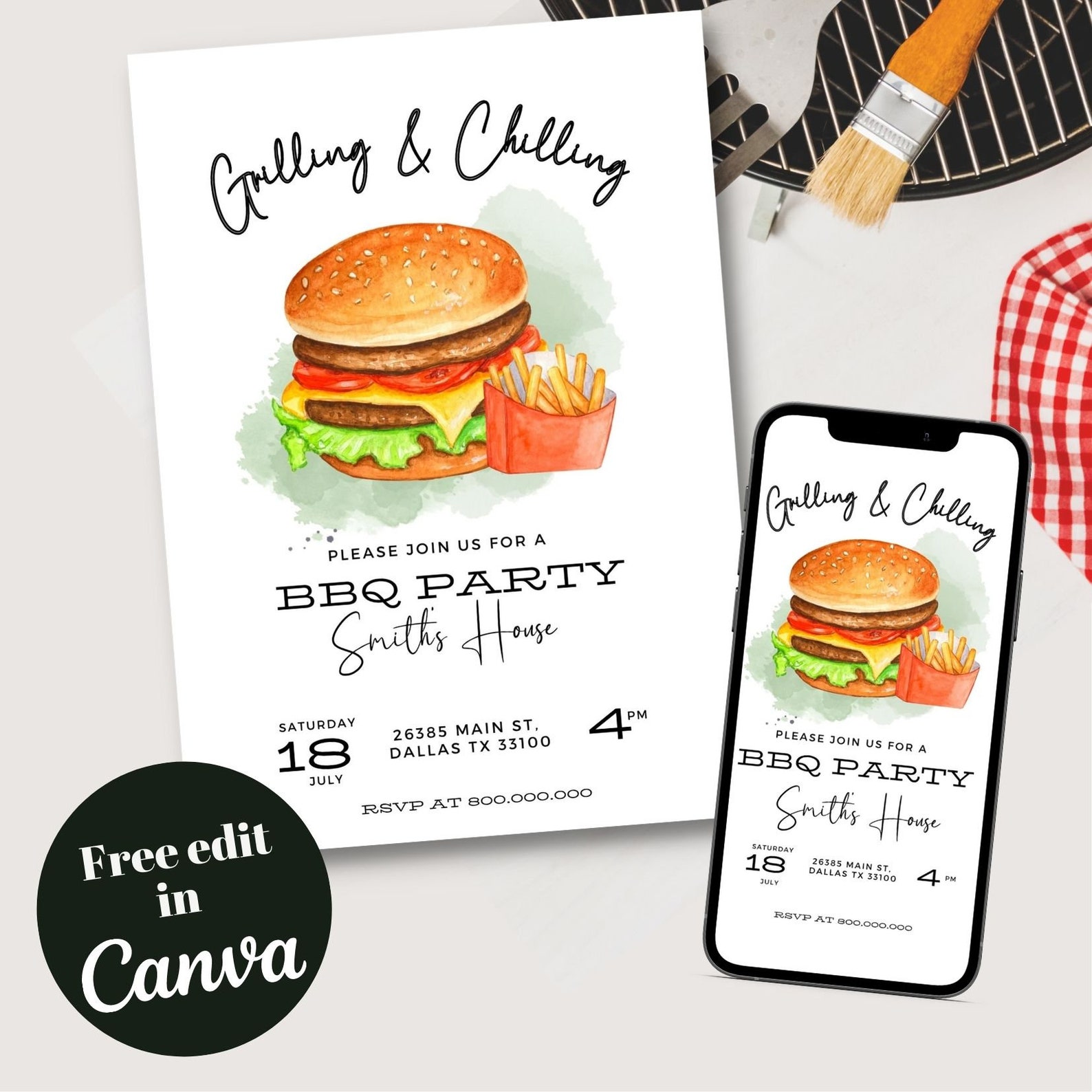 Editable and Printable BBQ Burger Party Invitation Template - Etsy