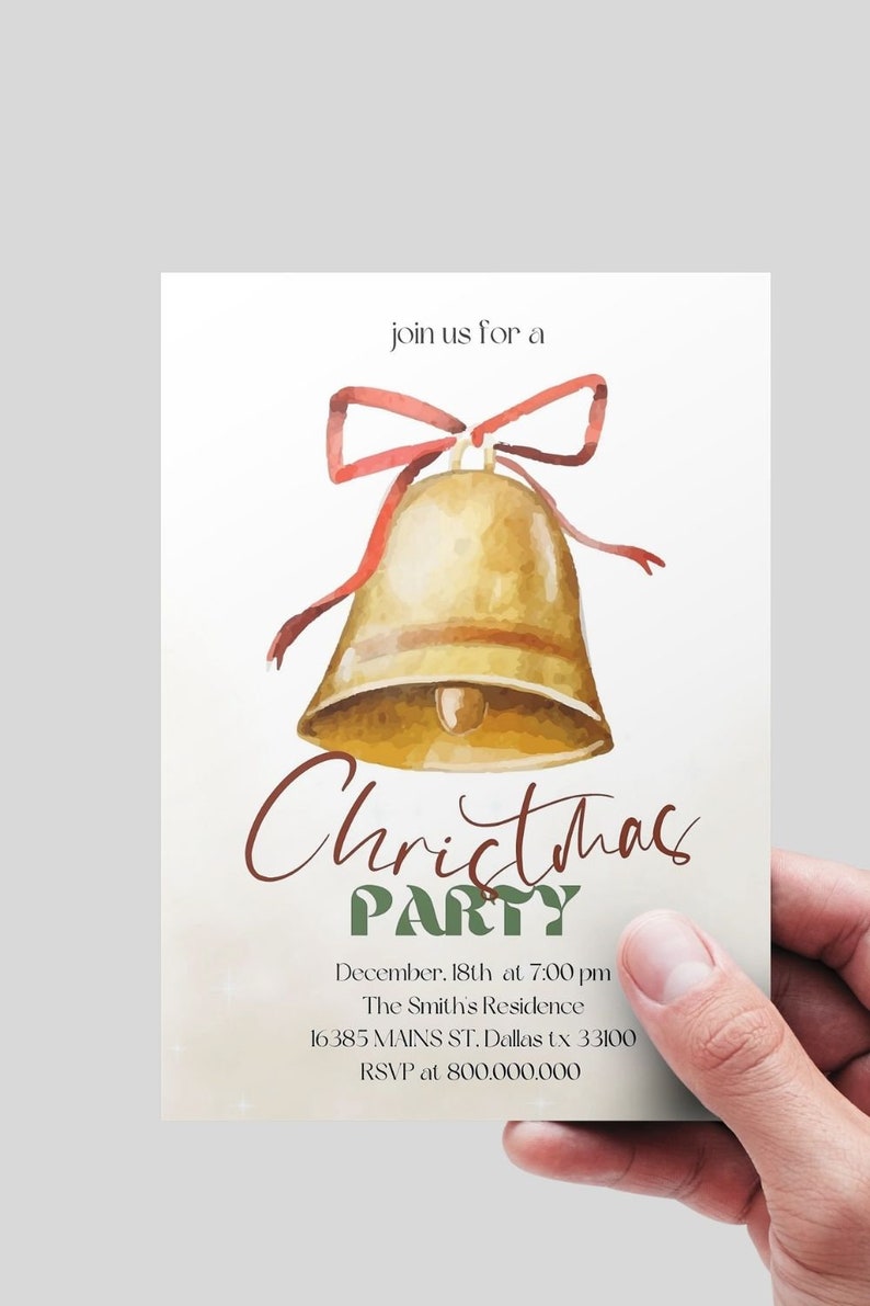 Editable and Printable Bell Christmas Party Digital Invitation ...