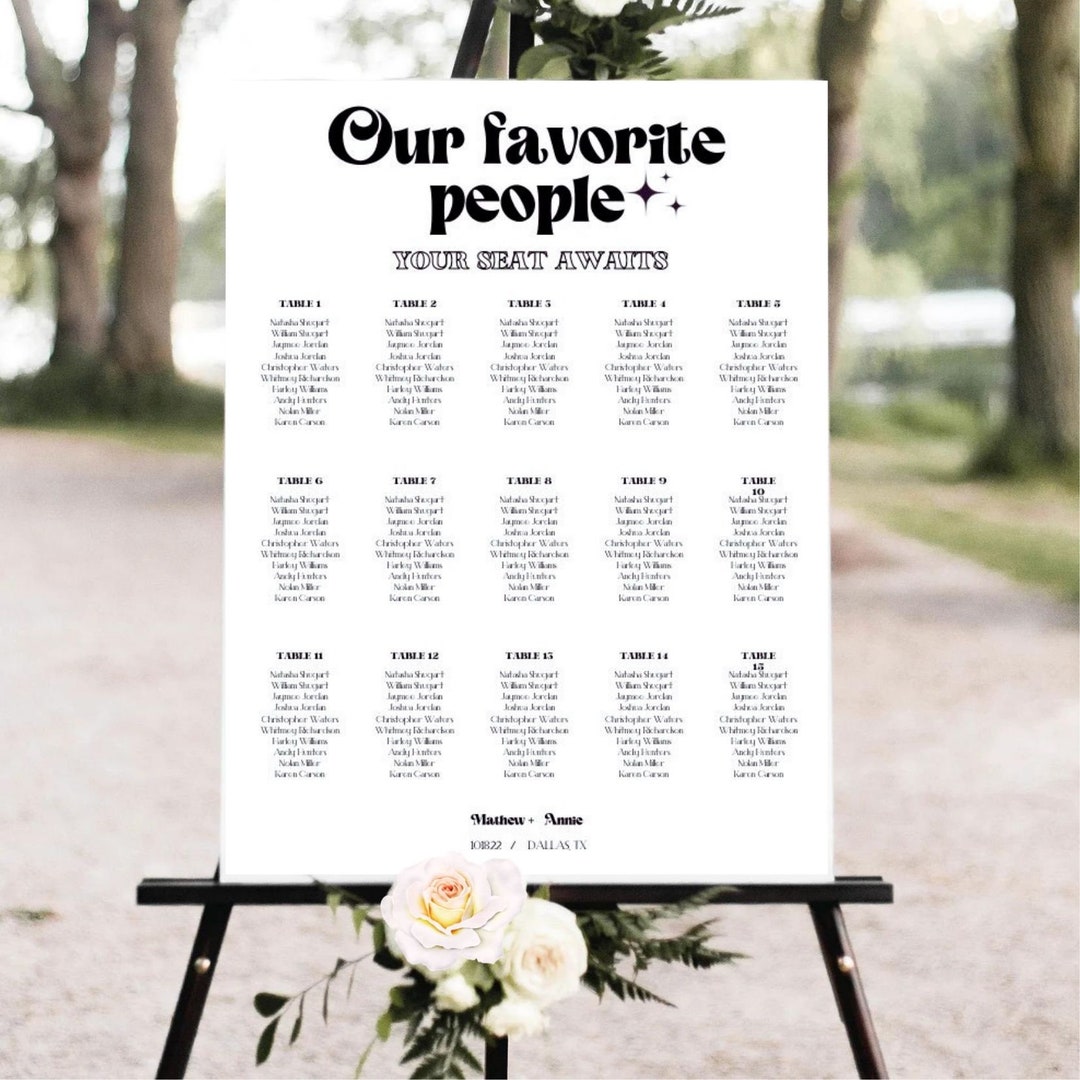 Modern Wedding Retro Theme Seating Chart Template, Retro Style ...