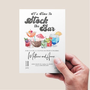 Editable and Printable Retro Let's Stock the Bar Invitation Template ...