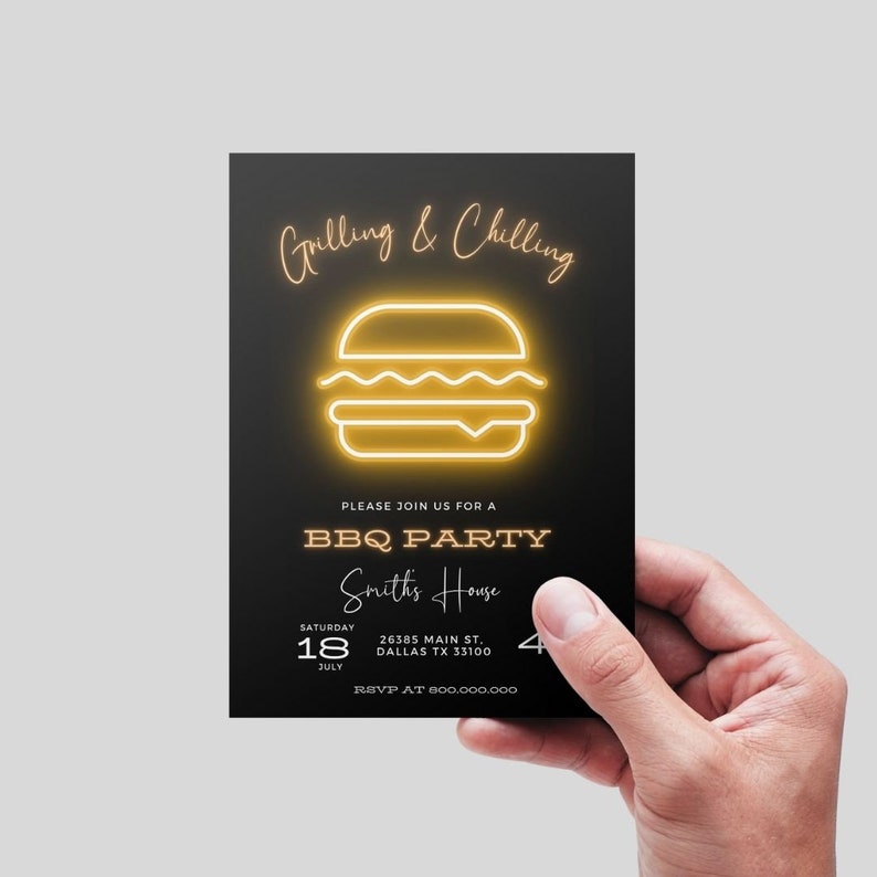 Editable and Printable BBQ Burger Neon Light Invitation - Etsy