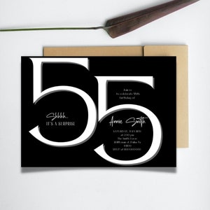 Editable and Printable 55th Elegant Birthday Invitation Template, Fifty ...