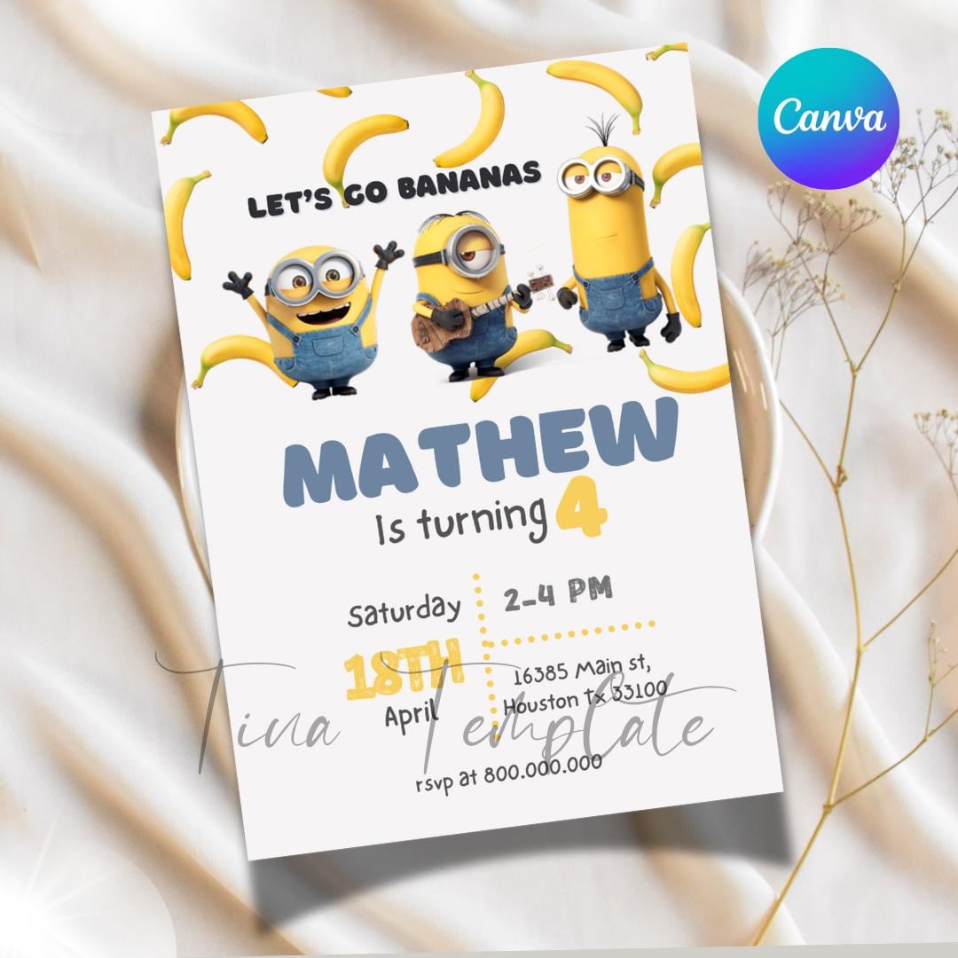Printable Minion Kid Birthday Party Invitation Template, Boy Birthday ...
