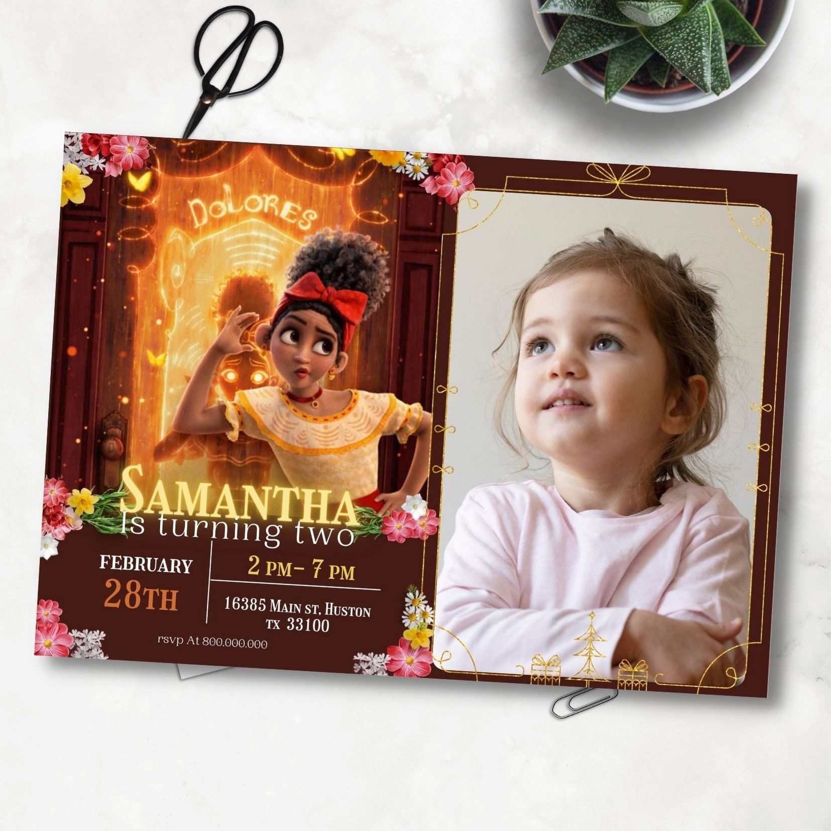 Printable Photo Frame Dolores Encanto Birthday Party Invitation ...