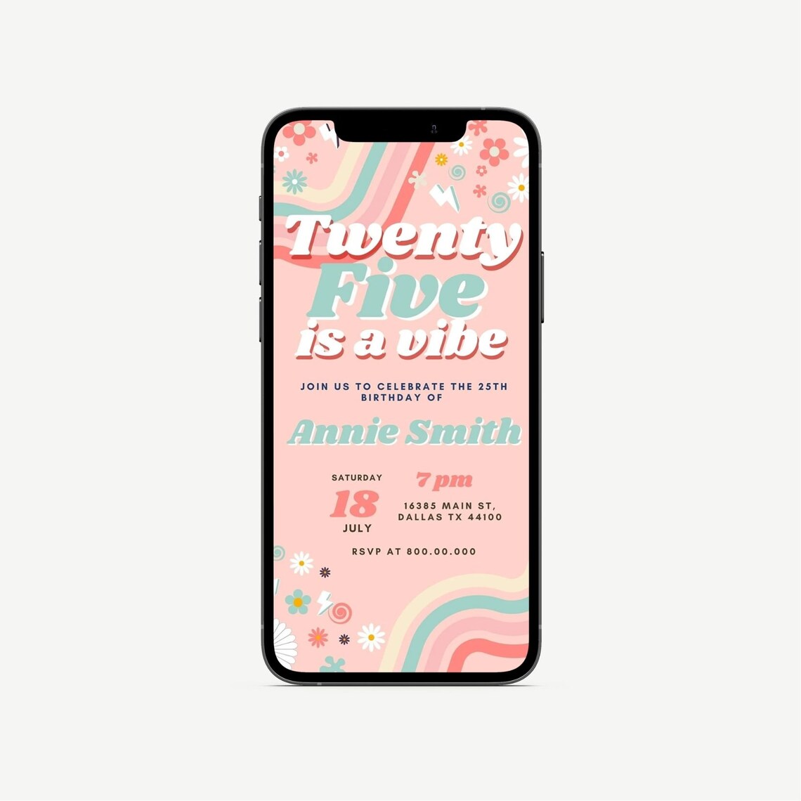Editable and Printable Twenty Five Groovy Women Birthday Invitation ...
