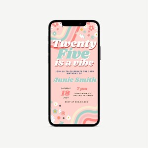 Editable and Printable Twenty Five Groovy Women Birthday Invitation ...