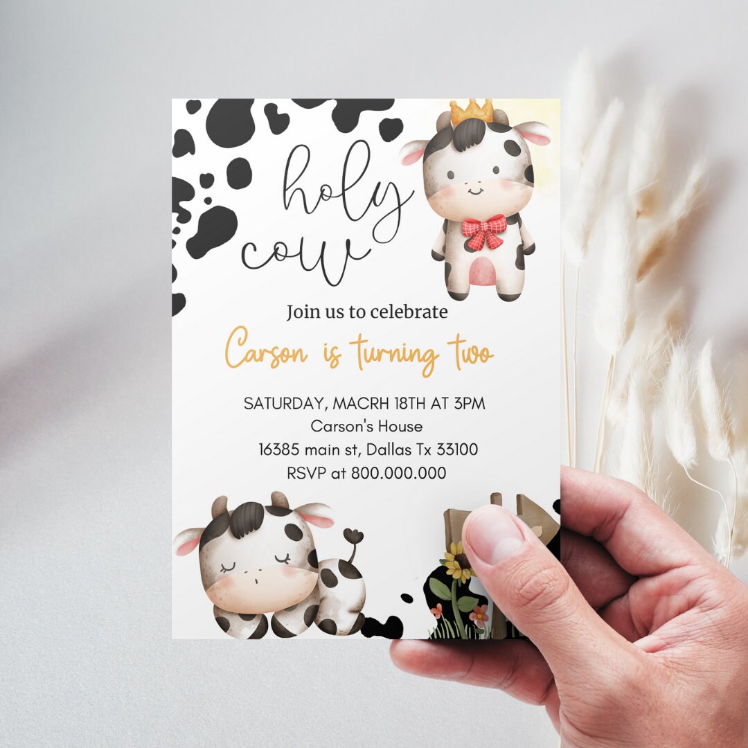 Editable and Printable Cow Birthday Party Invitation Template - Etsy