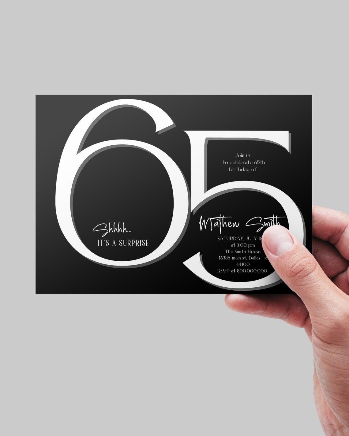 Editable and Printable 65th Elegant Birthday Invitation Template, Sixty ...