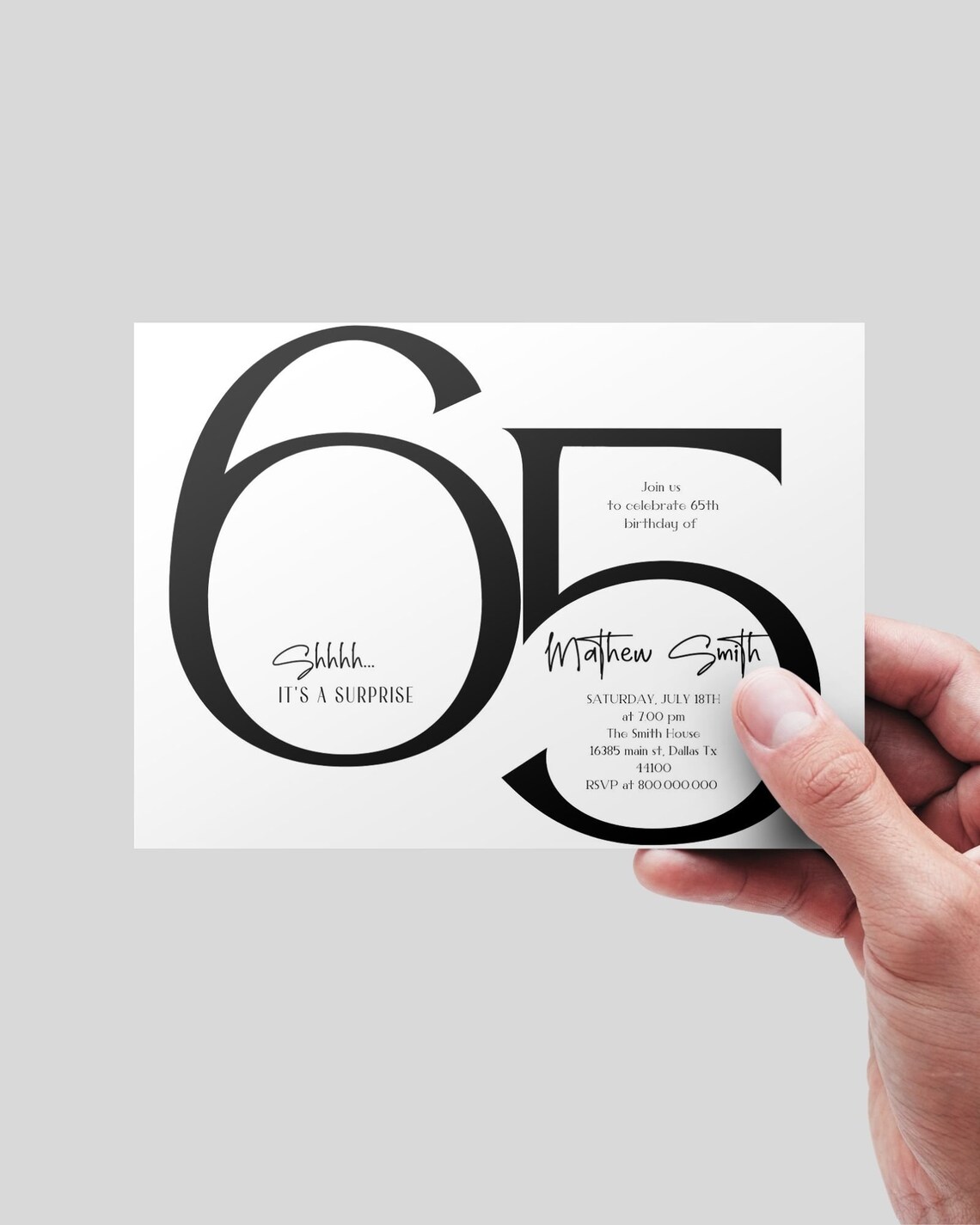 Editable and Printable 65th Elegant Birthday Invitation Template, Sixty ...