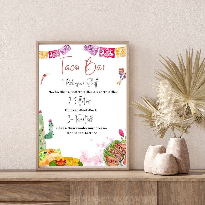Printable and Editable Taco Bar Menu, Taco Party Menu Template, Taco ...