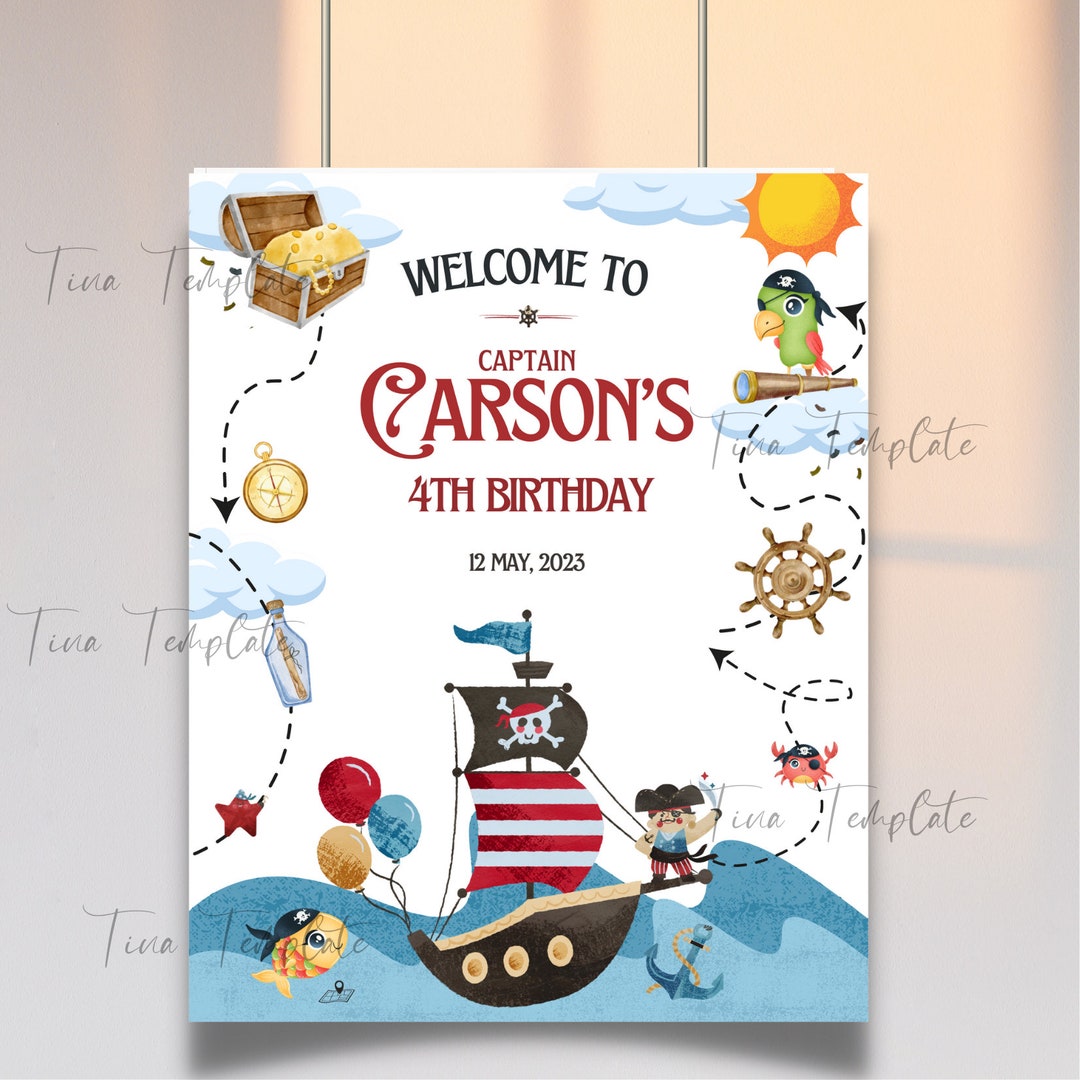 Editable and Printable Pirate Birthday Welcome Sign Template, Pirate ...