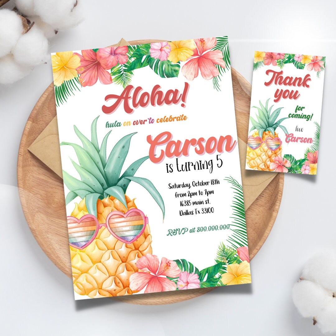 Editable and Printable Hawaiian Luau Birthday Invitation, Pineapple ...
