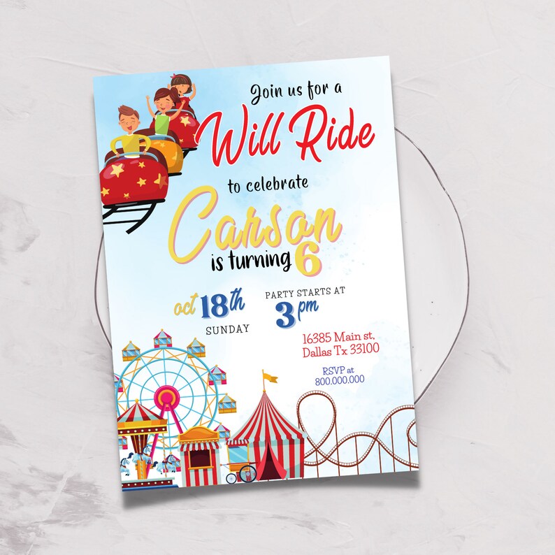 Editable and Printable Amusement Park Birthday Invitation - Etsy