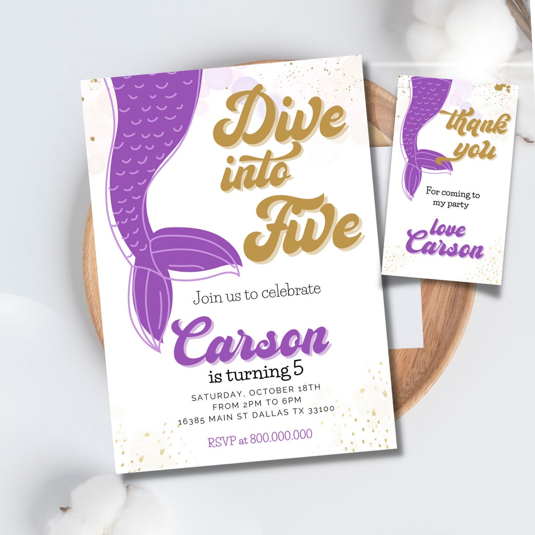 Editable and Printable Dive Into Five Mermaid Invitation Template ...