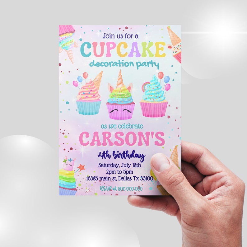 Editable and Printable Unicorns Cupcakes Kid Birthday - Etsy