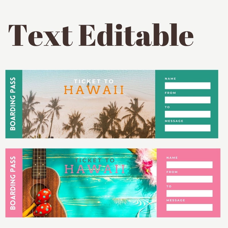Editable and Printable Hawaii Boarding Pass Vacation to - Etsy