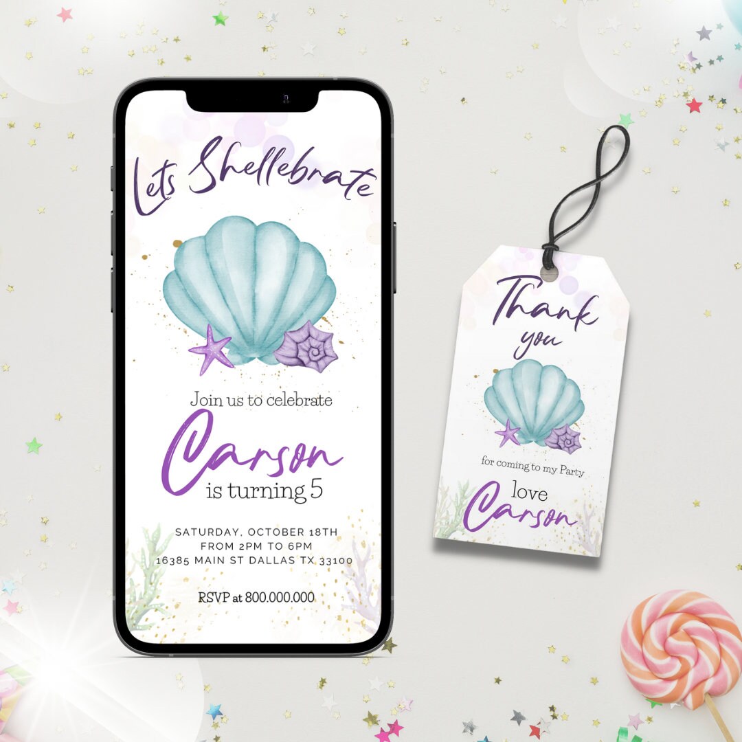 Editable Girl Sea Shell Birthday Party Mobile Invitation Template, Let ...