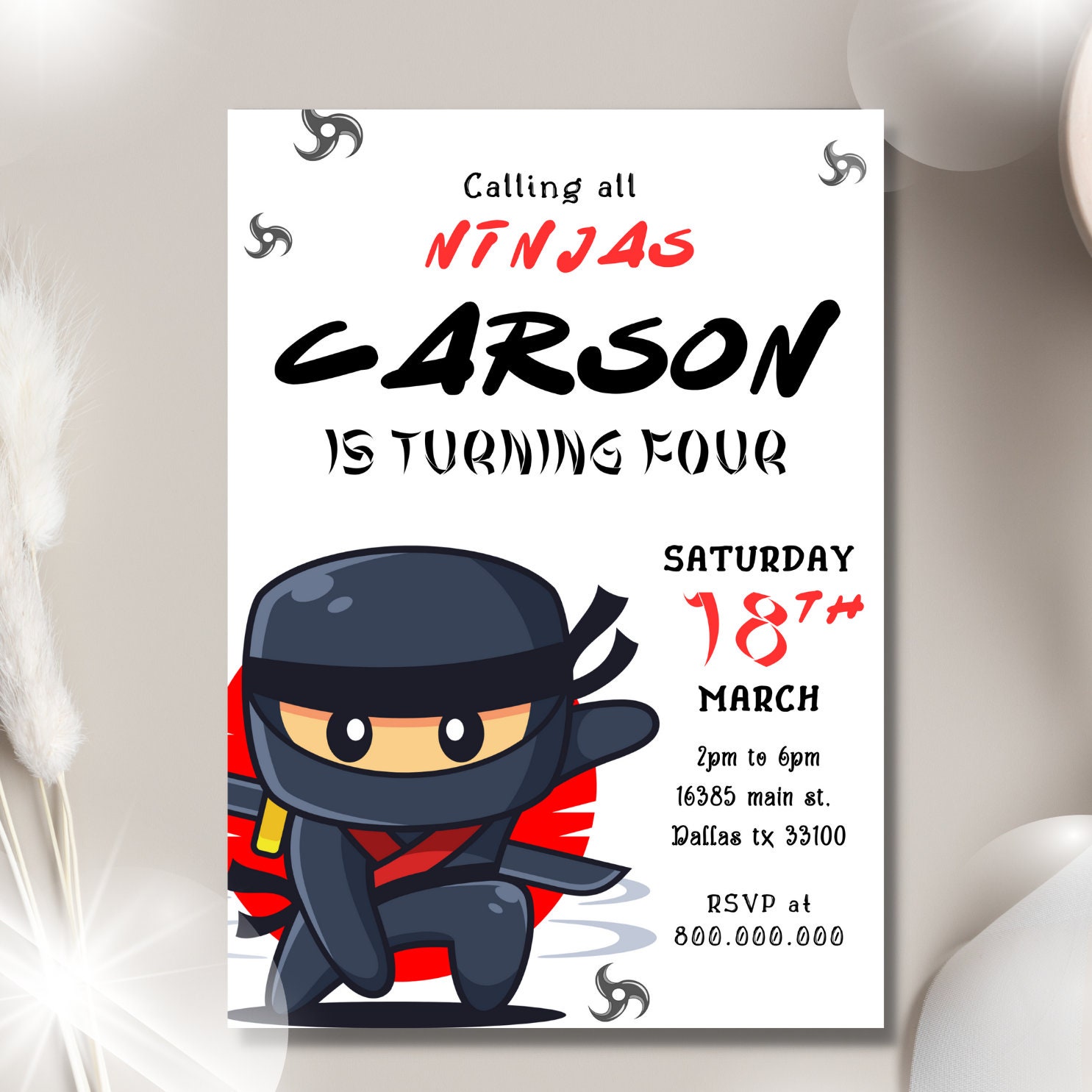 Editable and Printable Ninja Birthday Invitation Template Any - Etsy Canada