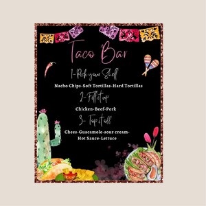 Printable and Editable Taco Bar Menu, Taco Party Menu Template, Taco ...