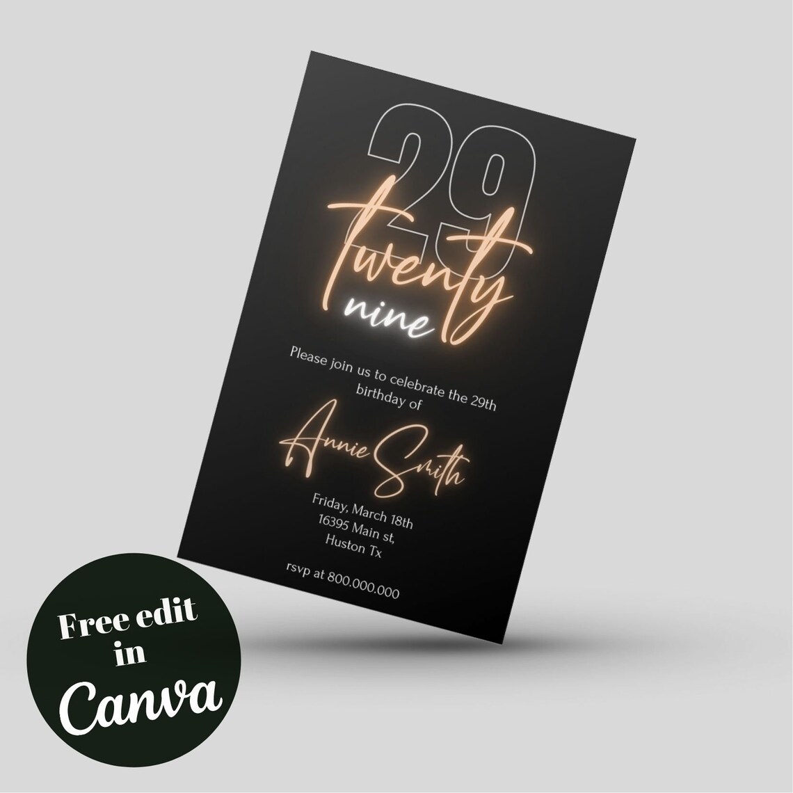 Editable and Printable Twenty Nine Birthday Party Invitation - Etsy