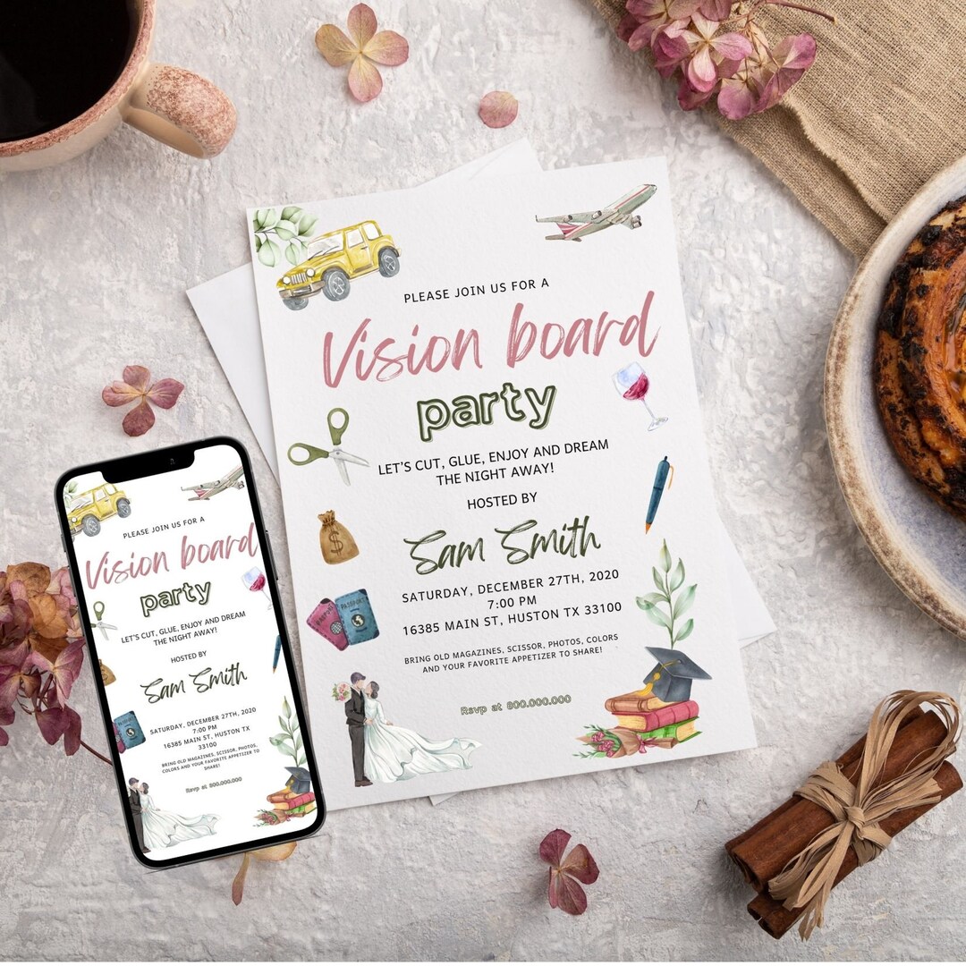 Vision Board Editable Party Invitation Template, Dream Vision ...