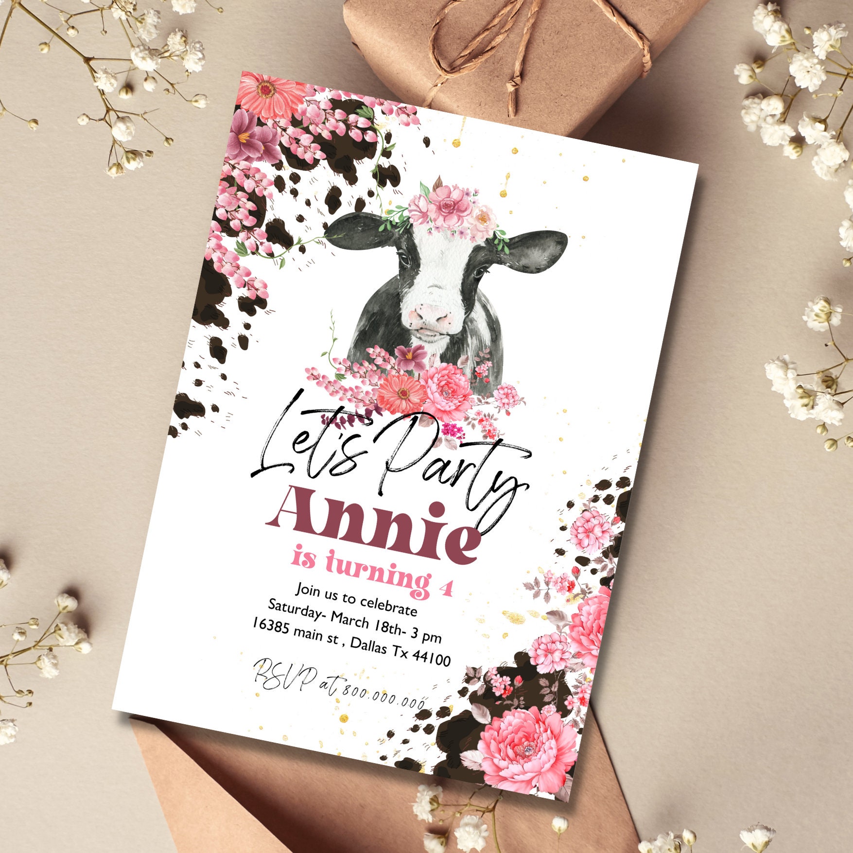 Printable Cow Birthday Party Invitation Template, Holy Cow I'm One ...