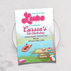 Editable and Printable Lake Birthday Party Invitation Template, Boat ...