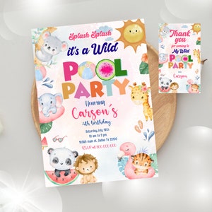 Editable and Printable Animals Pool Party Invitation Template, Splash ...