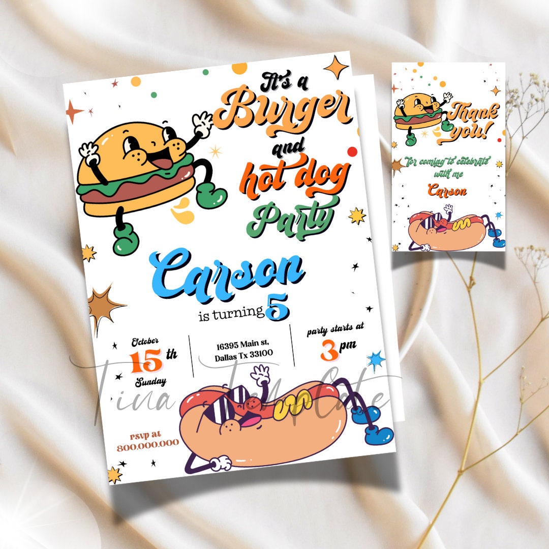 Editable and Printable Burger and Hot Dogs Party Invitation Template ...