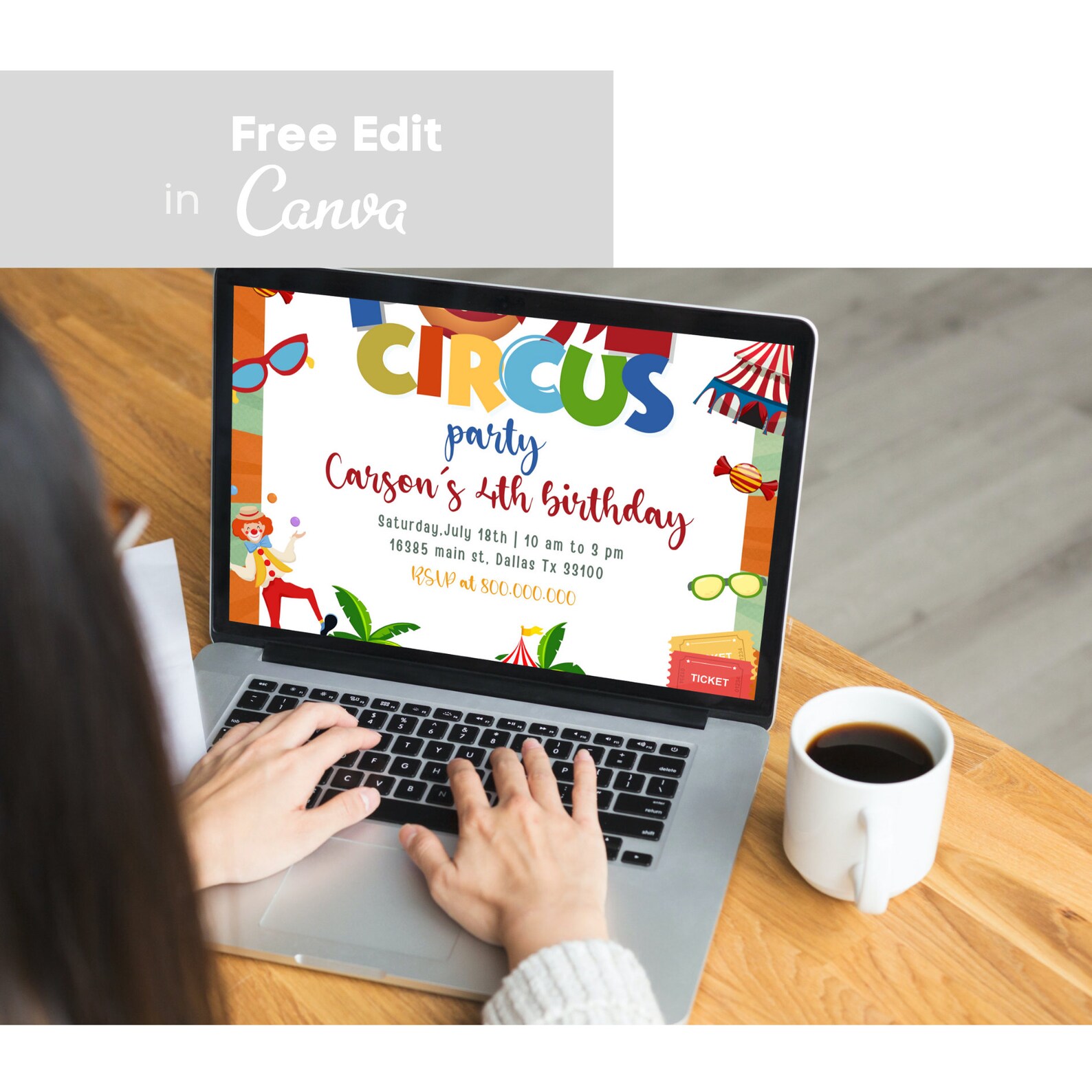 Editable and Printable Circus Pool Party Invitation Template, Circus ...