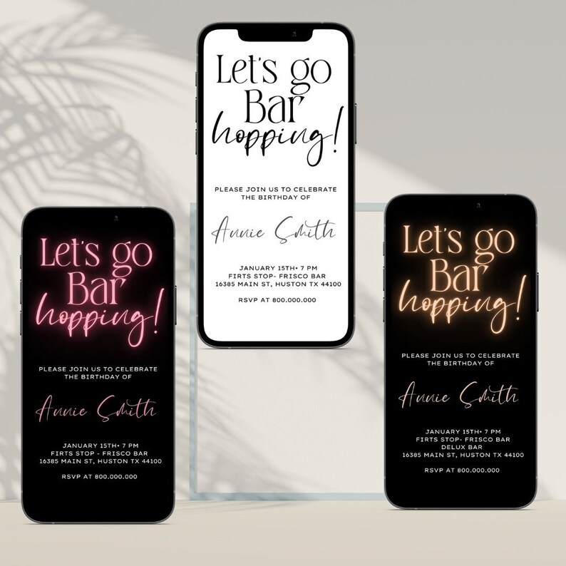 Mobile Let's Go Bar Hopping Invitation Template Phone Bar - Etsy