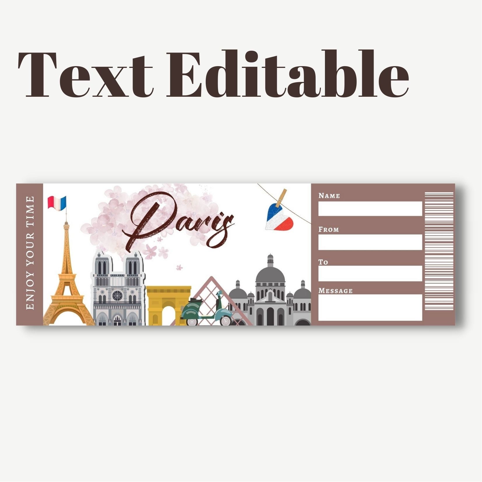 Editable Paris Watercolor Boarding Pass Template, Surprise Vacation to ...