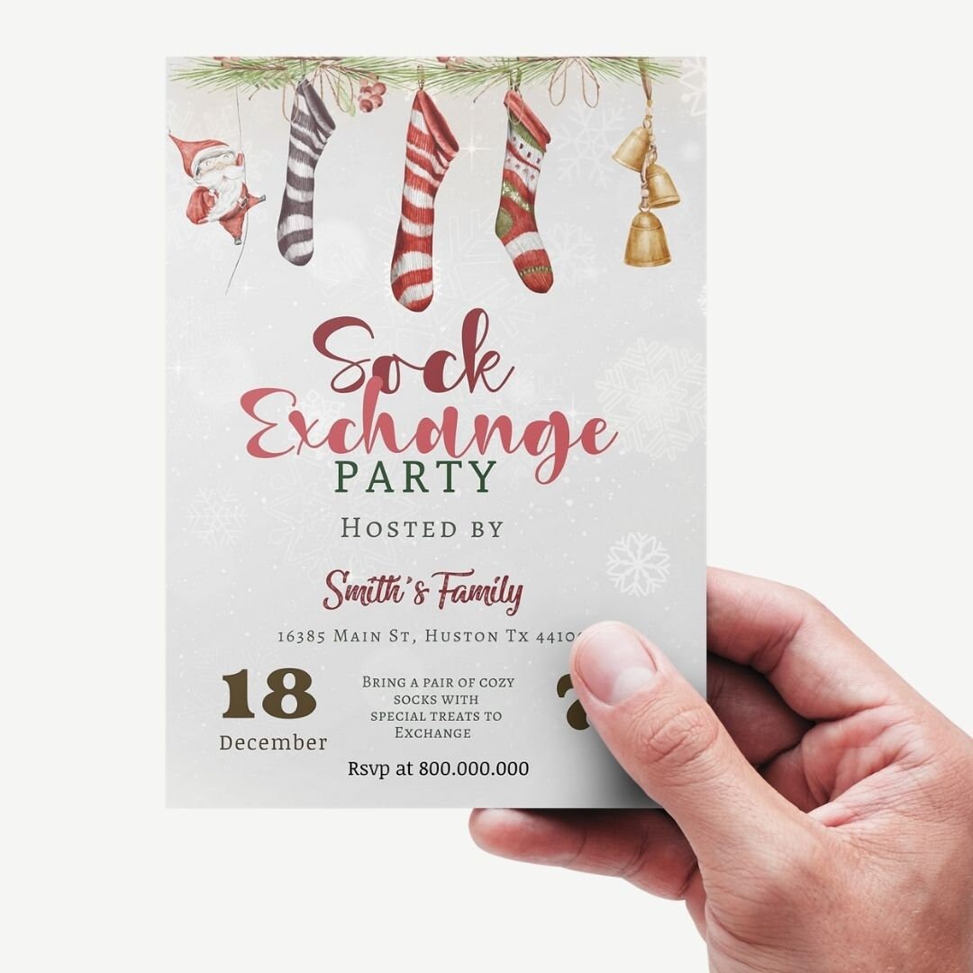 Sock Exchange Christmas Party Digital Invitation Template, Sock ...
