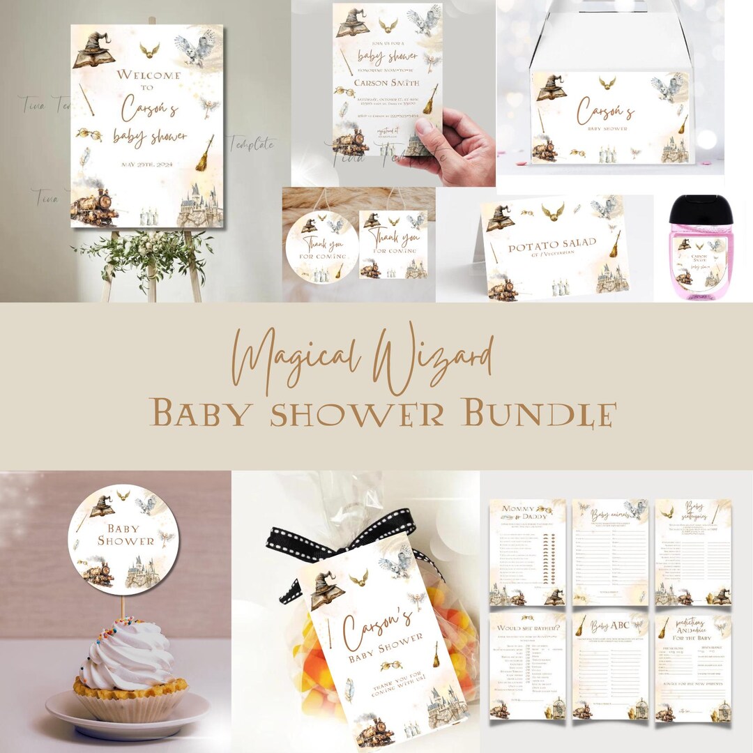 Editable Magical Wizard Theme Baby Shower Party Bundle, Wizard Baby ...