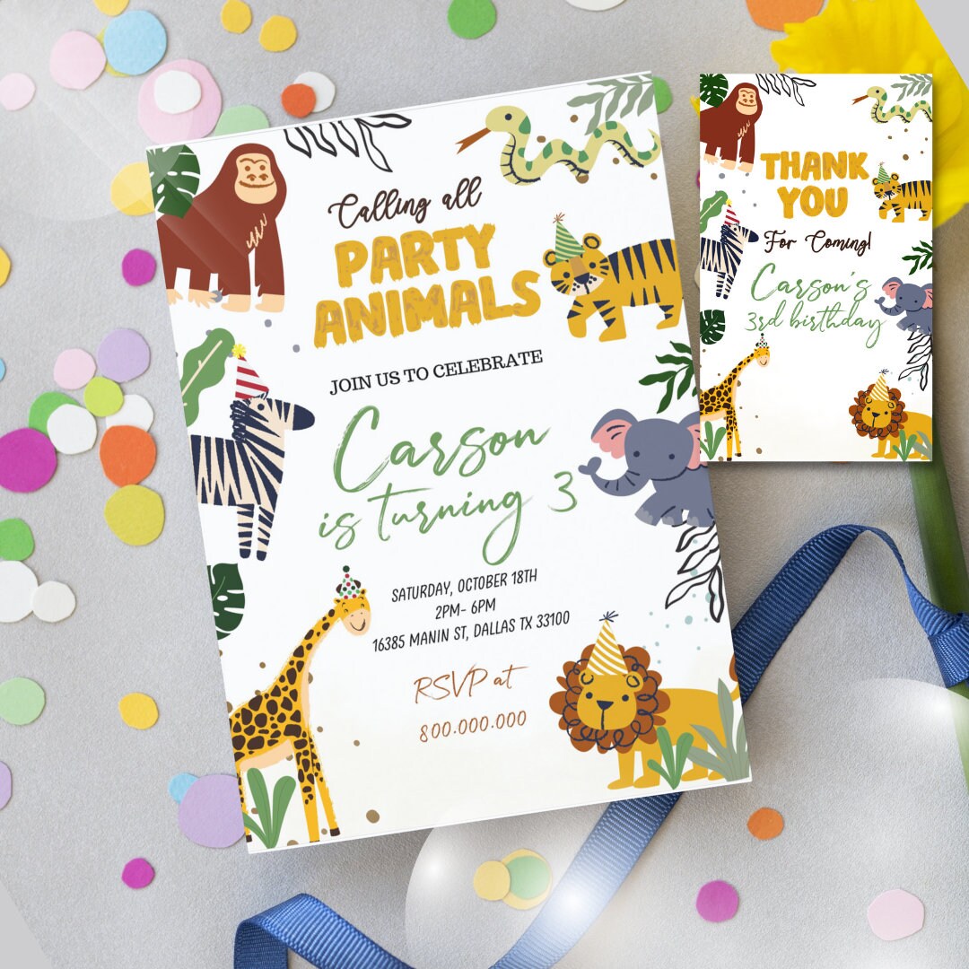 Editable and Printable Party Animals Birthday Invitation - Etsy